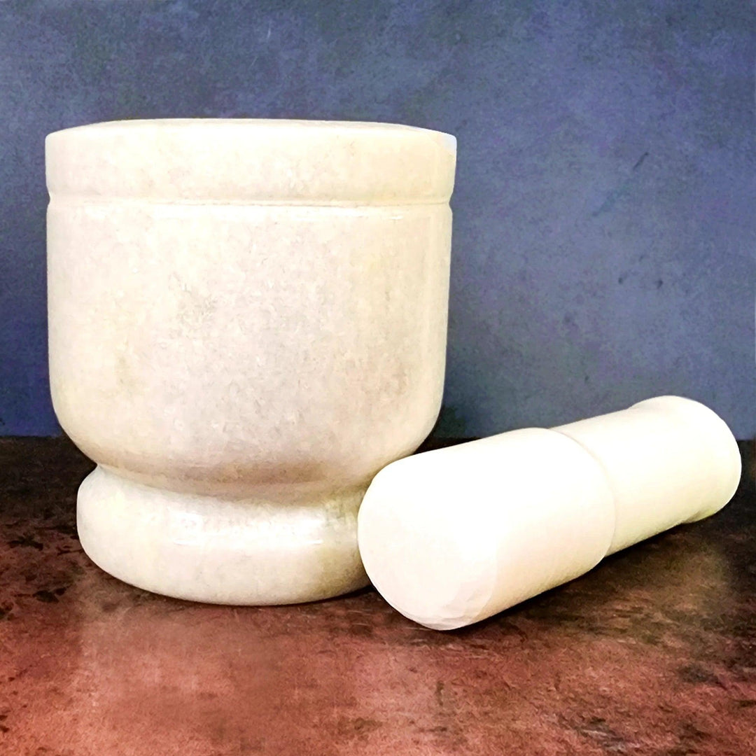 White Marble Mortar and Pestle 5" - Art Of The Root
